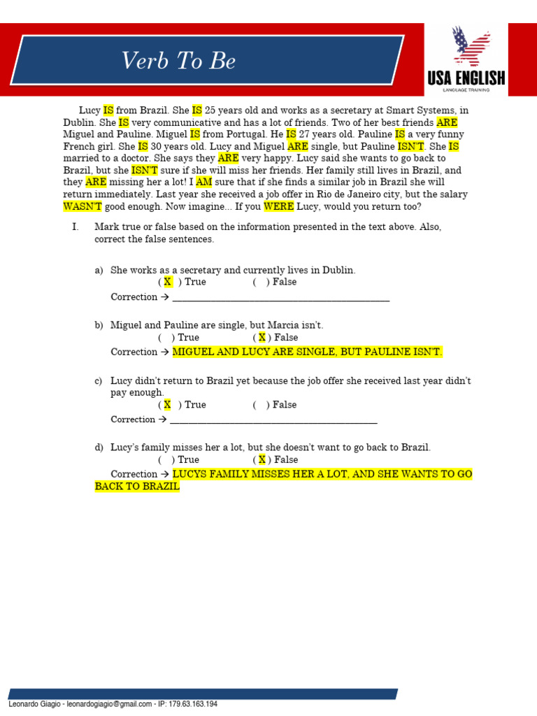 Understanding the Verb "To Be" | PDF