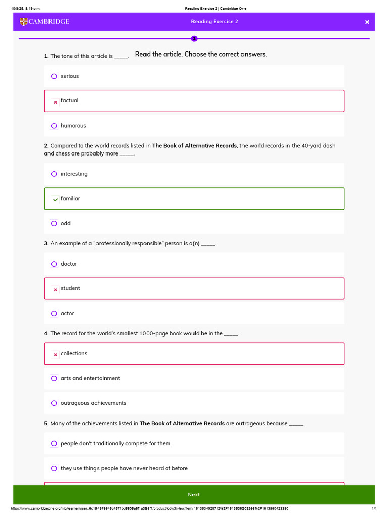 Reading Exercise 2 - Cambridge Onedgrter | PDF