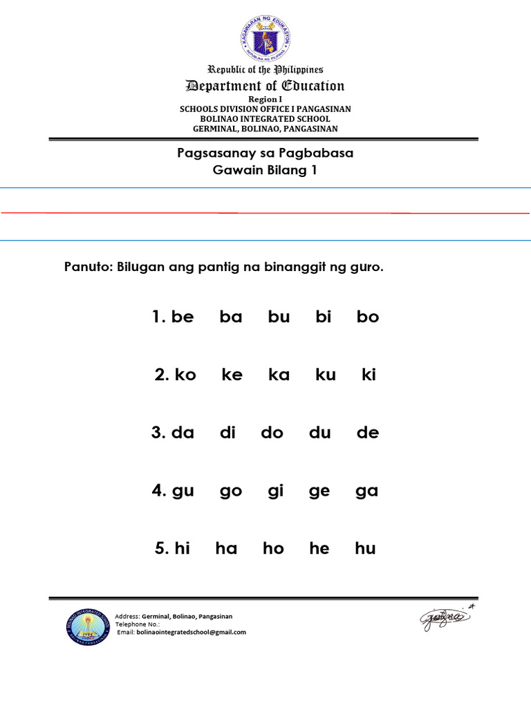 Pagsasanay Sa Pagbabasa | PDF