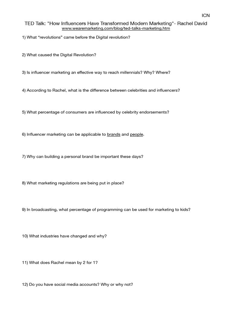 9 TED Talk Questions Social Media Presence Q | PDF