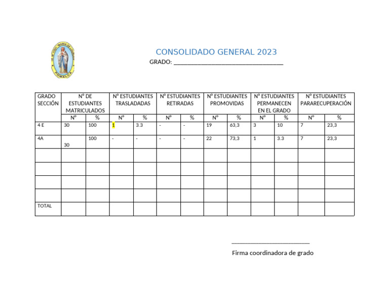Consolidado Estudiantes 2023 por Grado | PDF