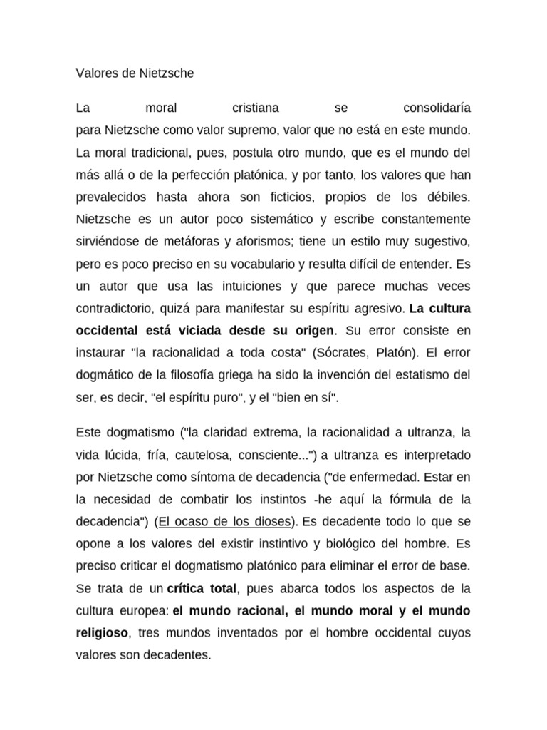Valores de Nietzsche y Marx | PDF | Friedrich Nietzsche | Verdad