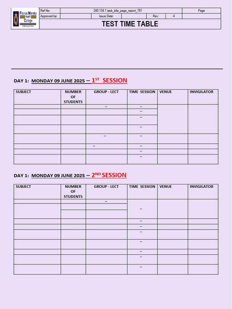 Test Schedule: June 2025 | PDF