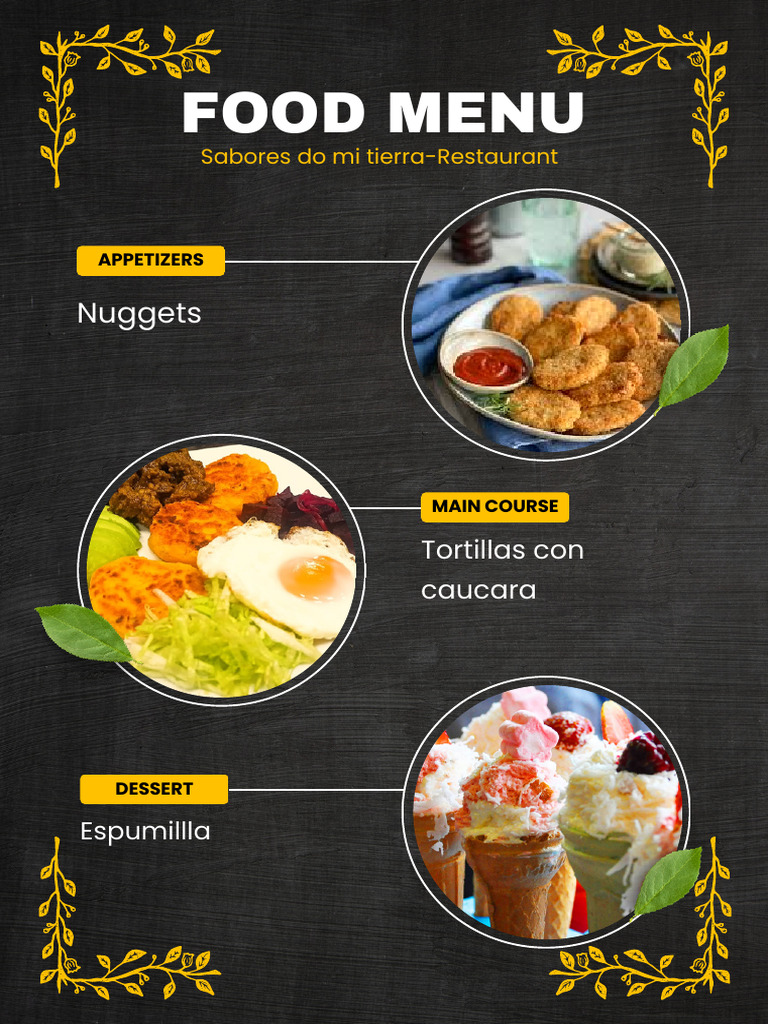 Yellow and Black Restaurant Food Menu | PDF