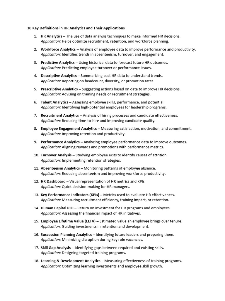 30 Key Definitions in HR Analytics and Their Applications | PDF ...