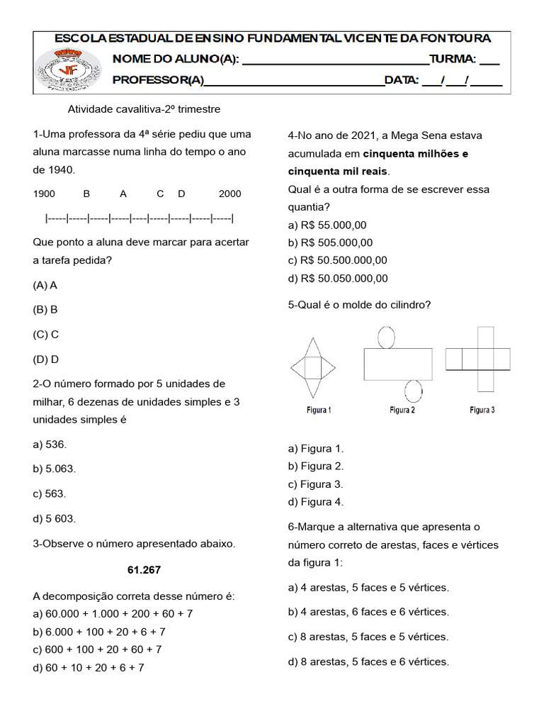 Atividade avalitiva matem | PDF