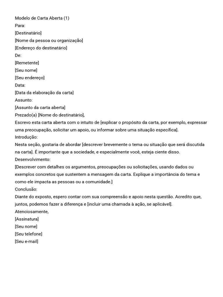 Modelo Carta Aberta | PDF