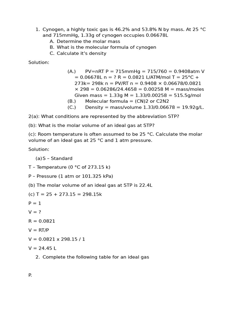 Cynogen Gas Properties and Calculations | PDF