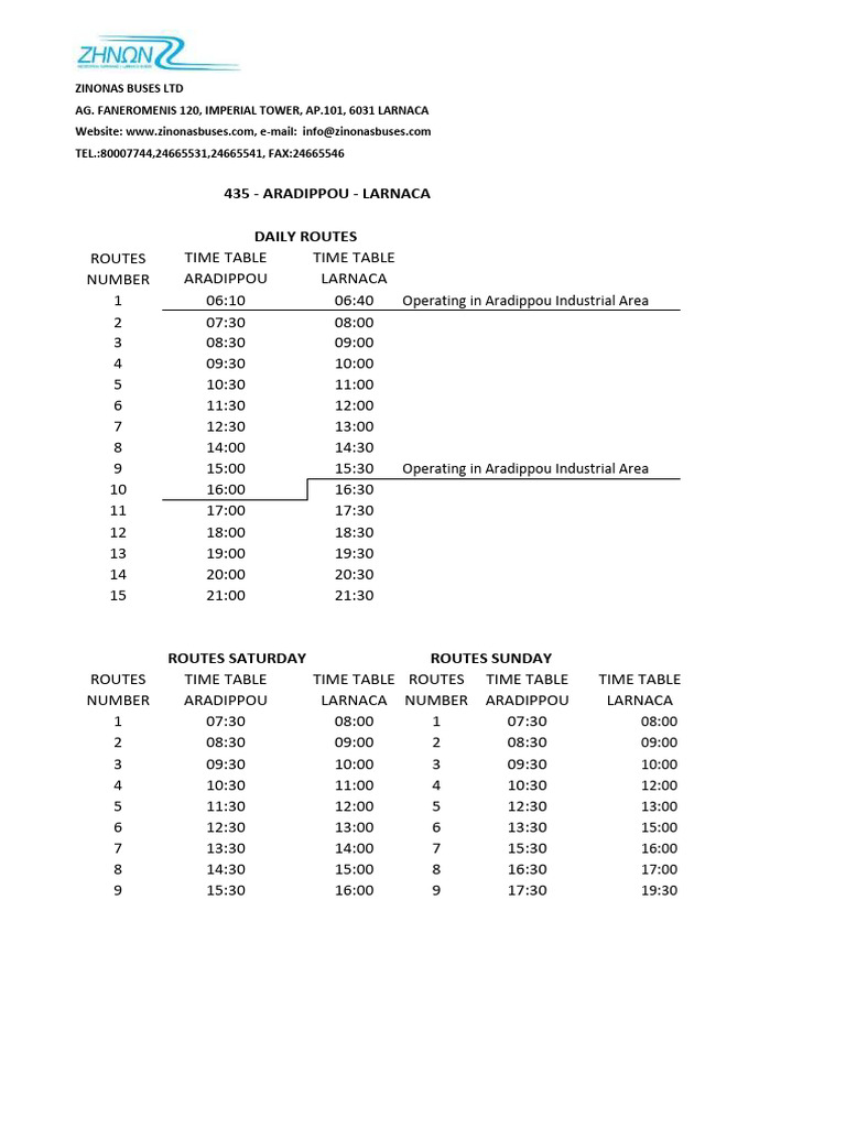 Aradippou to Larnaca Bus Timetable | PDF