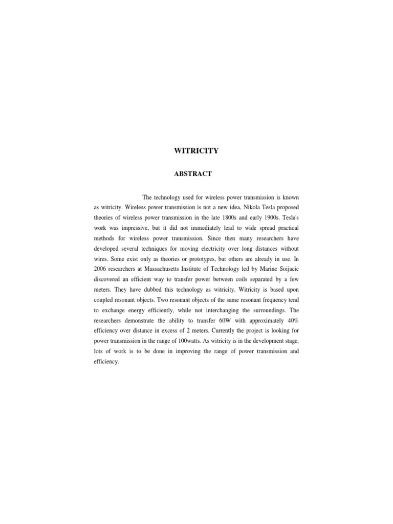 Witricity: Advancements in Wireless Power | PDF