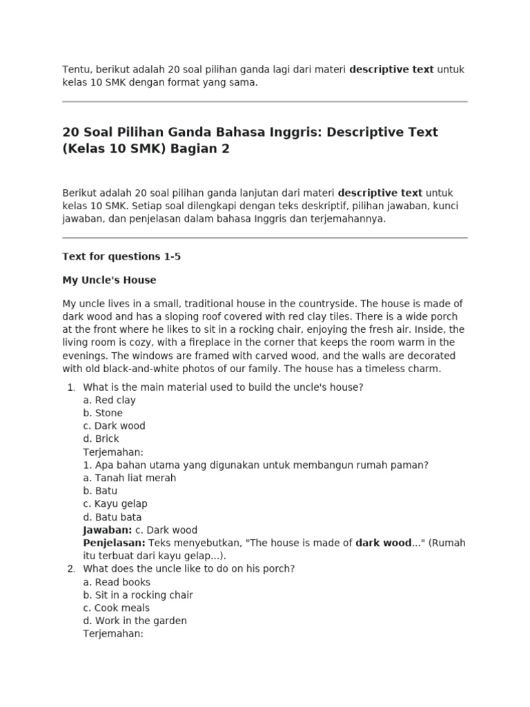 1. Latihan Dan Soal Descriptive Text | PDF