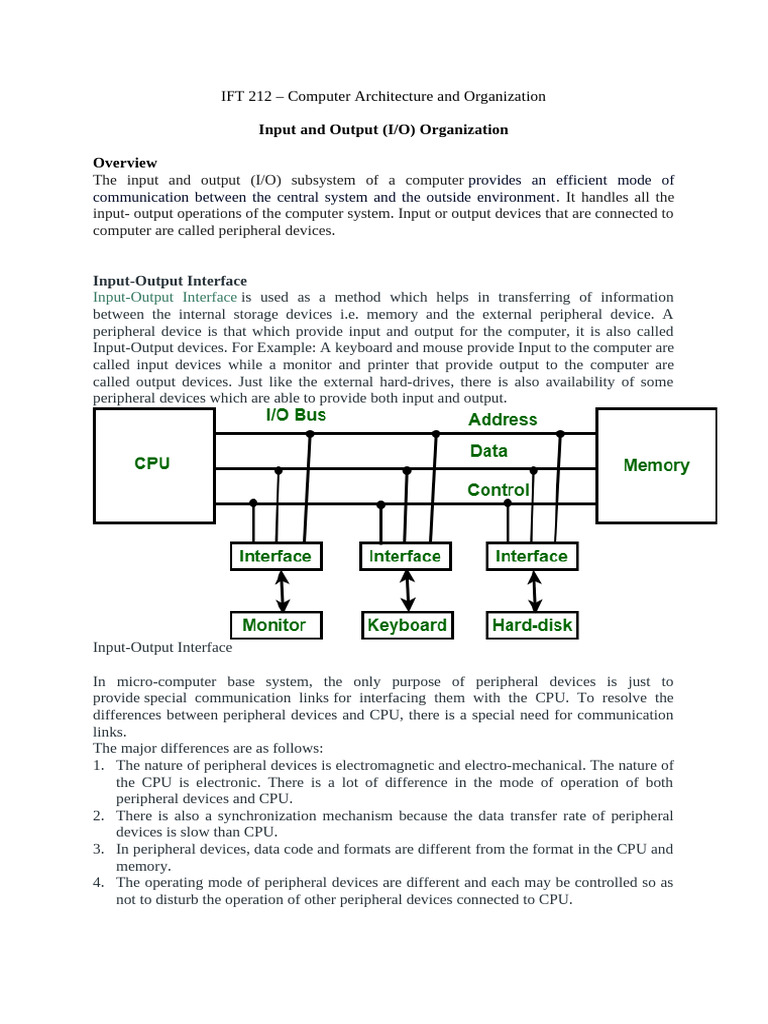IFT 212 Lecture Note 6 - Input and Oupiut (I-O) Organization | PDF | Input/Output | Computer ...