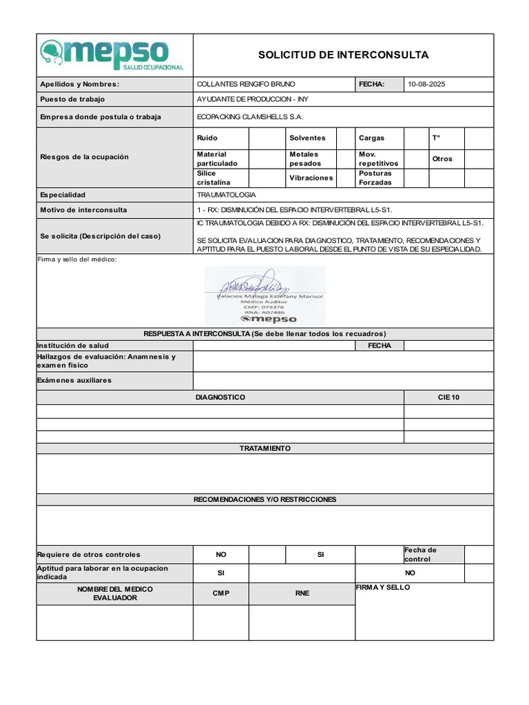 Solicitud de Interconsulta Traumatología | PDF