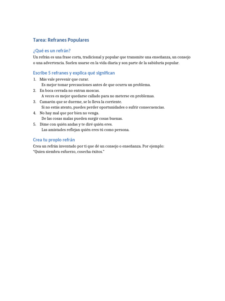 Refranes Populares y su Significado | PDF