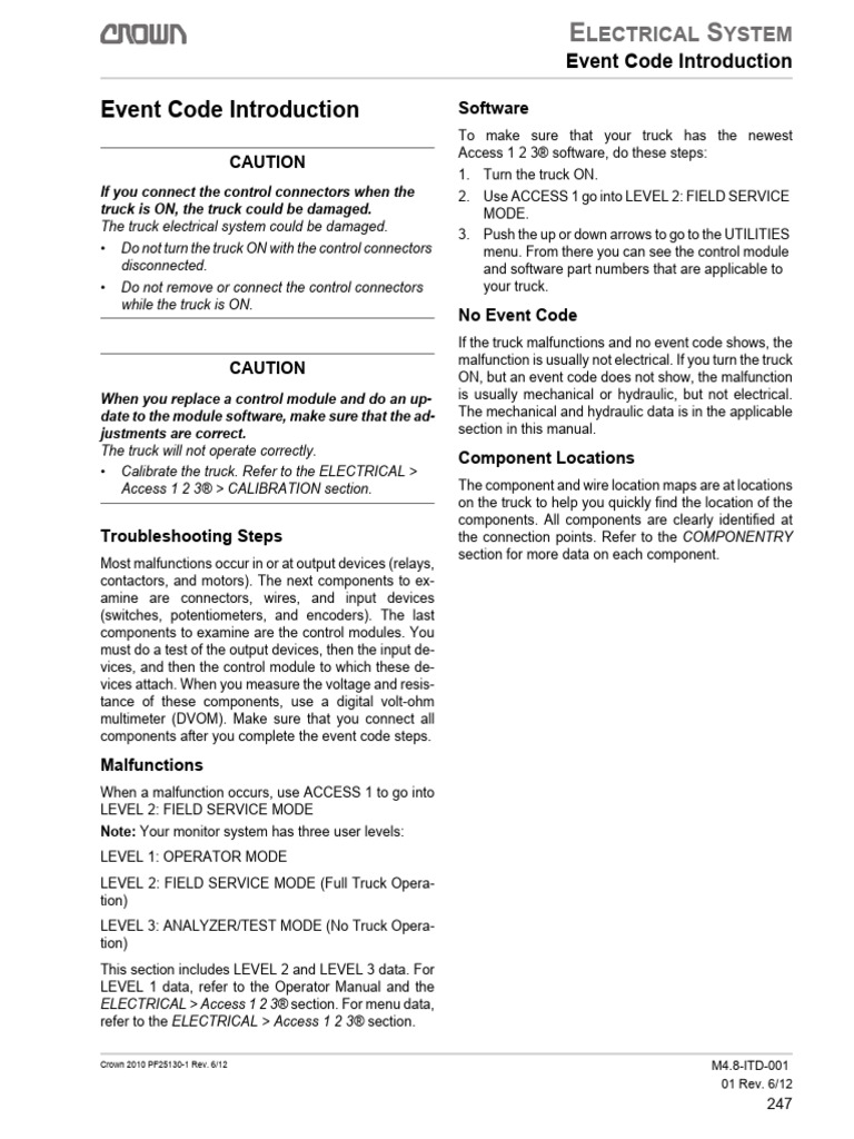 Crown Forklift Event Code Guide | PDF | Electrical Components ...