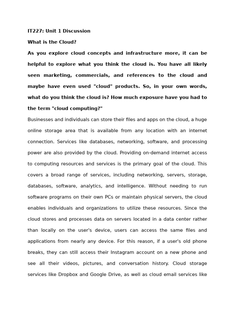 IT227 - Unit1 - Discussion - 1 | PDF | Cloud Computing | Server (Computing)