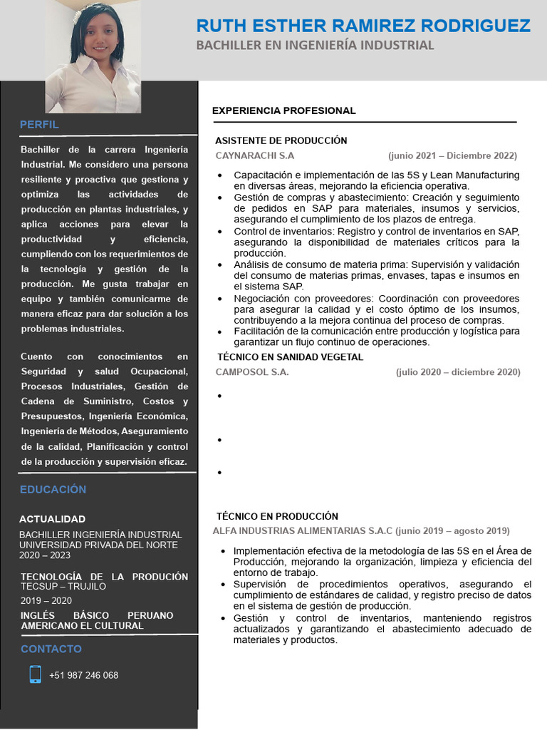 Bachiller en Ingeniería Industrial con Experiencia | PDF | Logística ...