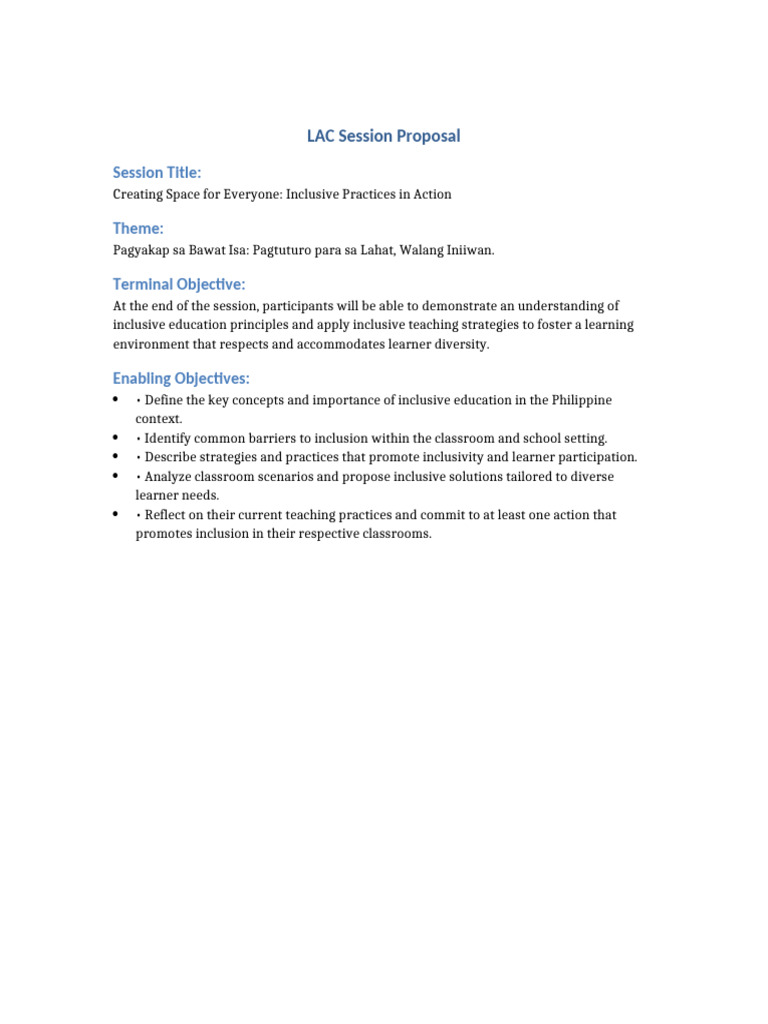 LAC Session Proposal Inclusive Practices | PDF