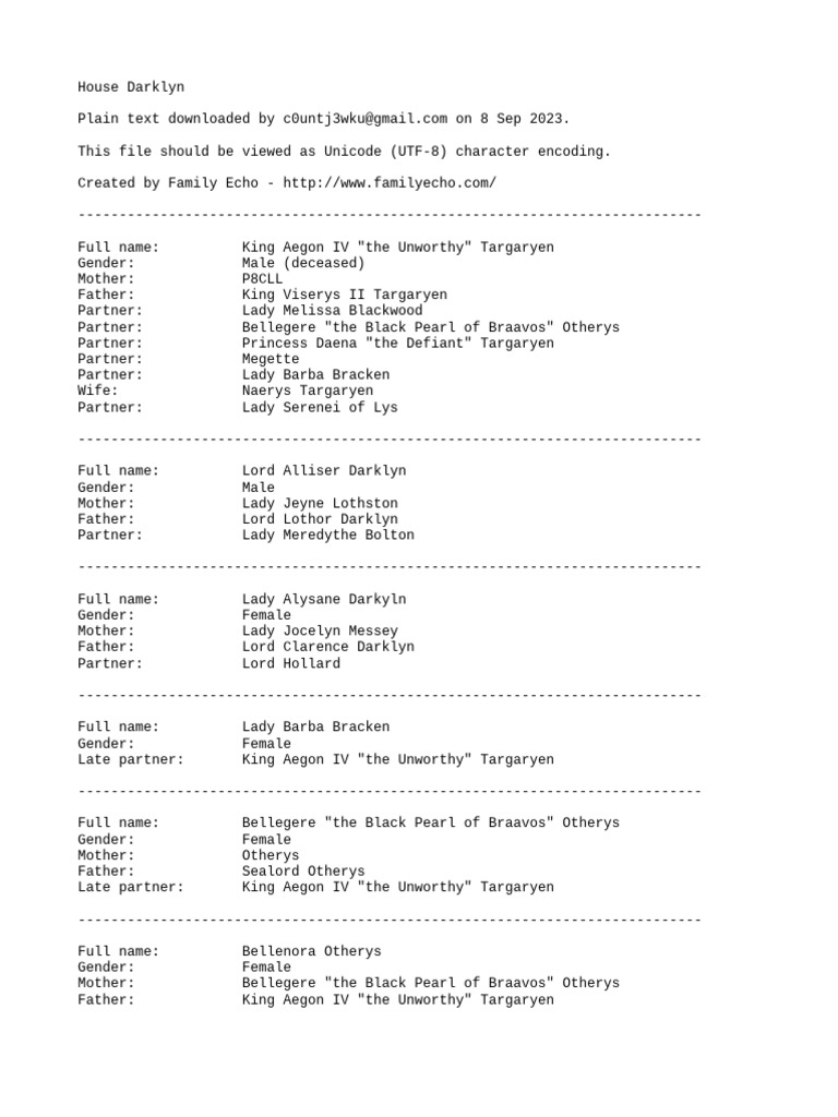 House Darklyn 8 Sep 2023 231104383 | PDF | World Of A Song Of Ice And ...