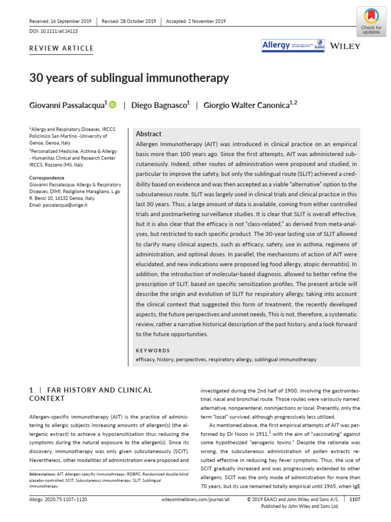 30 Years of Sublingual Immunotherapy | PDF | Allergy | Asthma