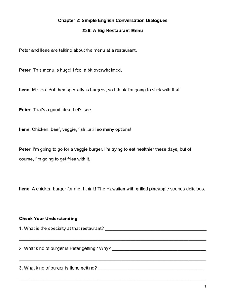 Chapter 2 - Simple English Conversation Dialogues - Worksheet 36-40 ...