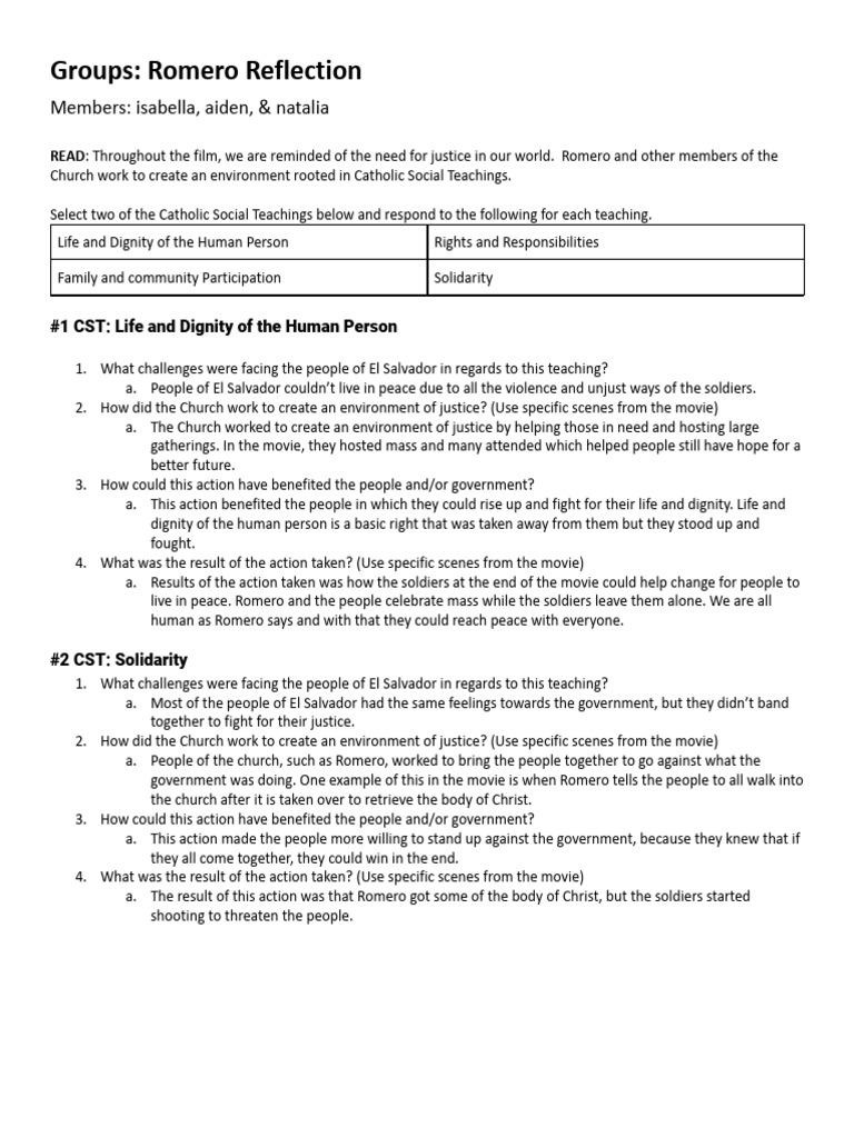 Groups Romero Reflection | PDF | Religious Belief And Doctrine ...