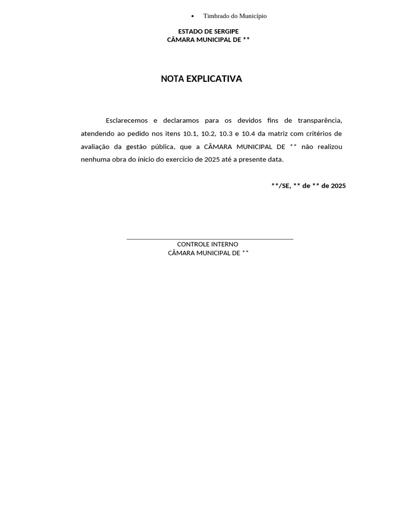 Nota Explicativa - Obras | PDF