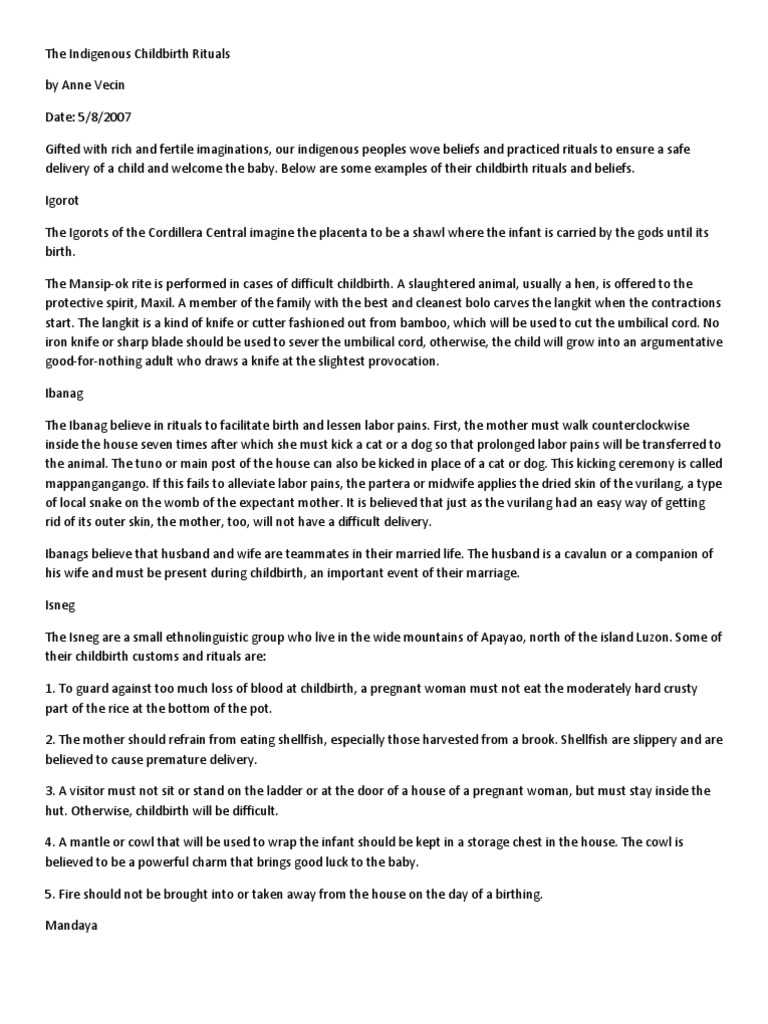 The Indigenous Childbirth Rituals | PDF | Childbirth | Infants