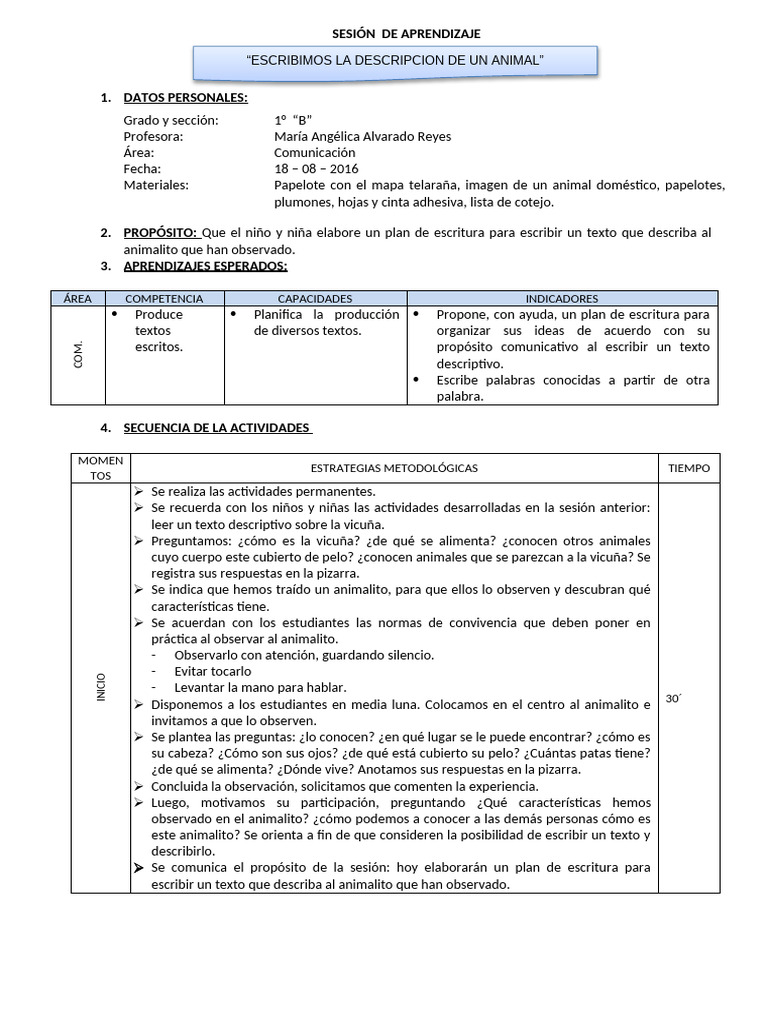 Sesion 18 - 08 Com Escribimos La Descripcion de Un Animal | PDF