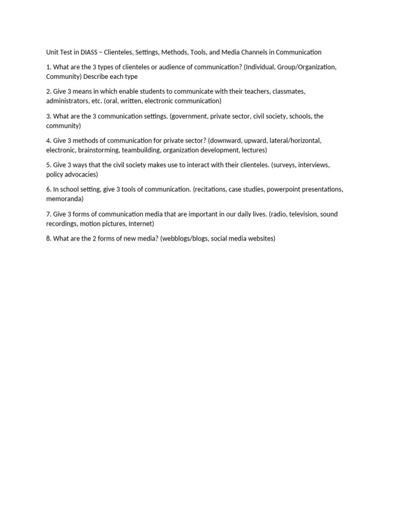 Unit Test: Communication Types & Tools | PDF