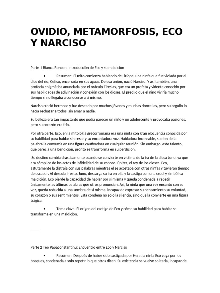 Ovidio, Metamorfosis, Eco y Narciso | PDF