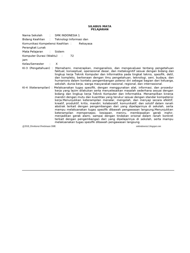 Silabus Sistem Komputer Kelas 10 SMK | PDF