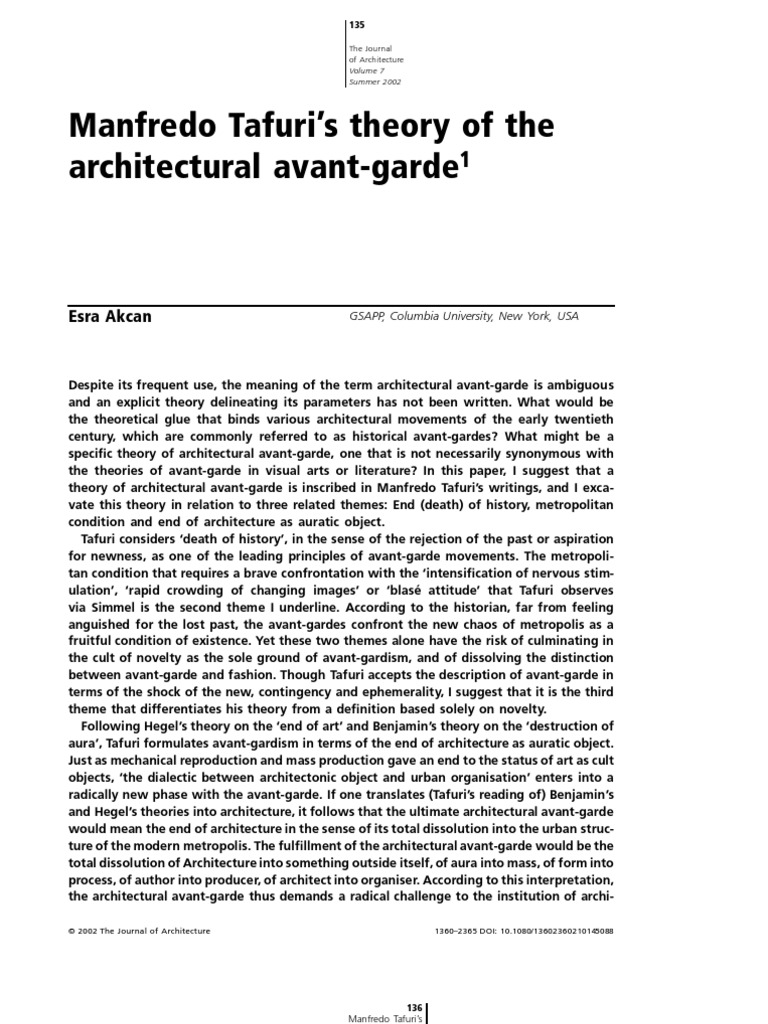 MAnfredo Tafuri's Theory of the Architectural Avant-garde | Avant Garde ...