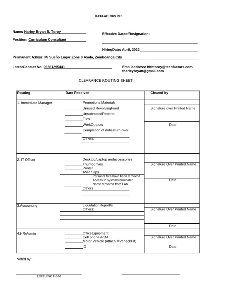 TFI - Clearance Routing Sheet | PDF | Computer Hardware | Office Equipment