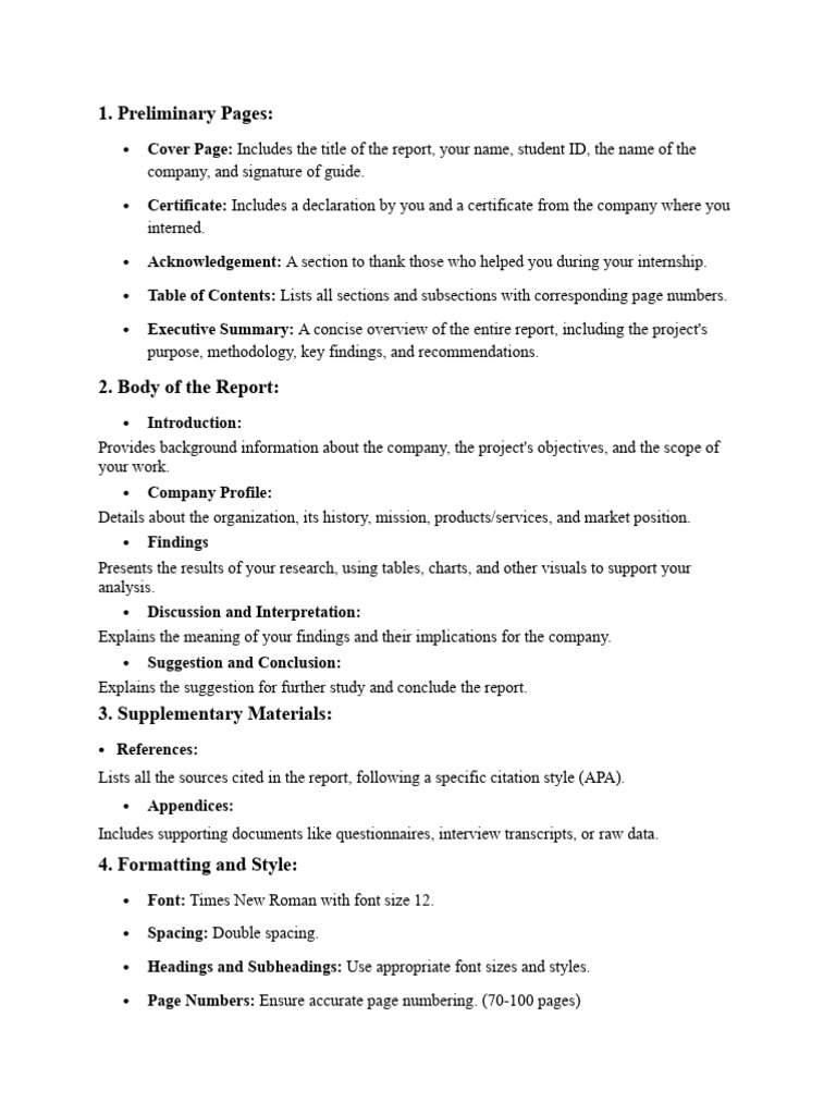 BBA Internship Report Guidelines | PDF