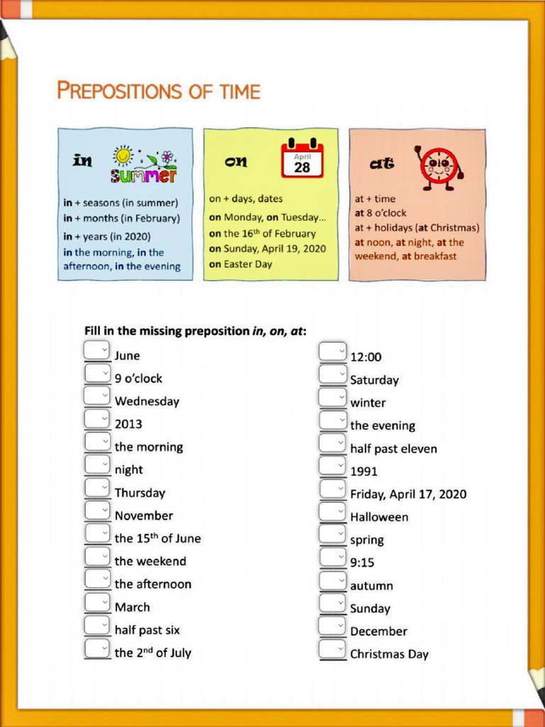 Prepositions of Time | PDF
