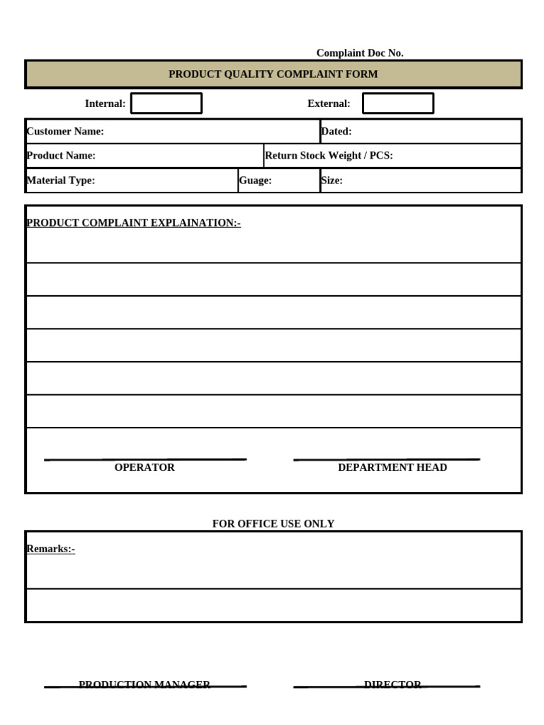 Product Quality Complaint Form New | PDF