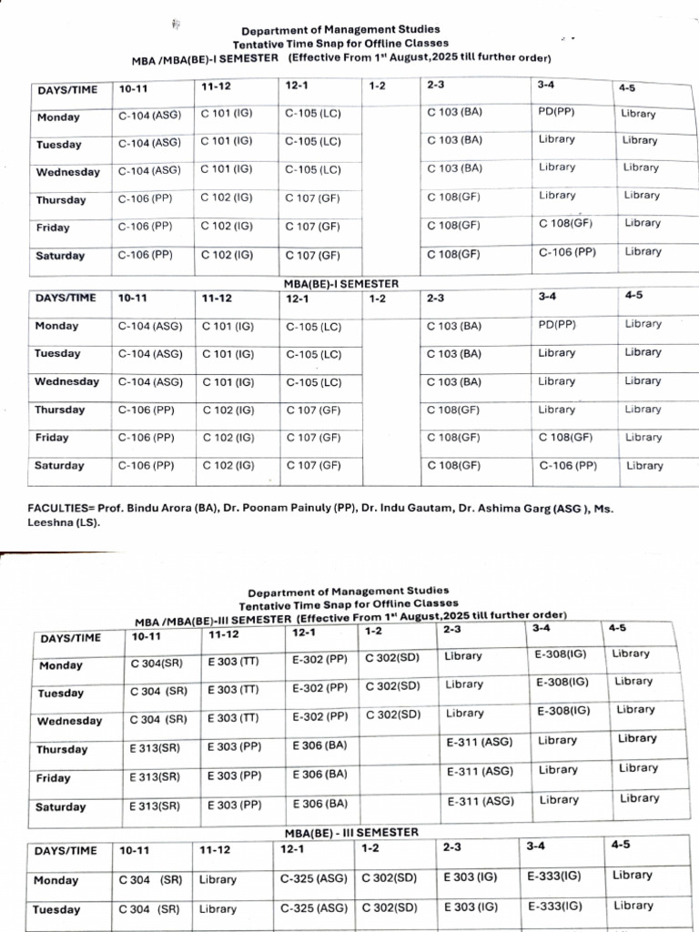 Revised Tentative Time Anap August 2025 | PDF