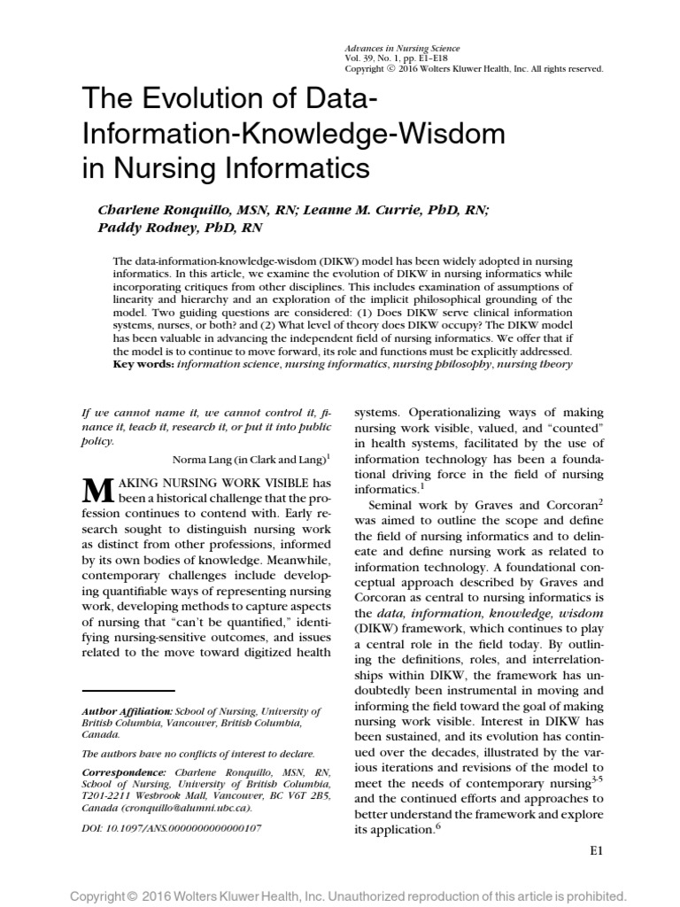 Evolution of DIKW in Nursing Informatics | PDF | Knowledge | Information