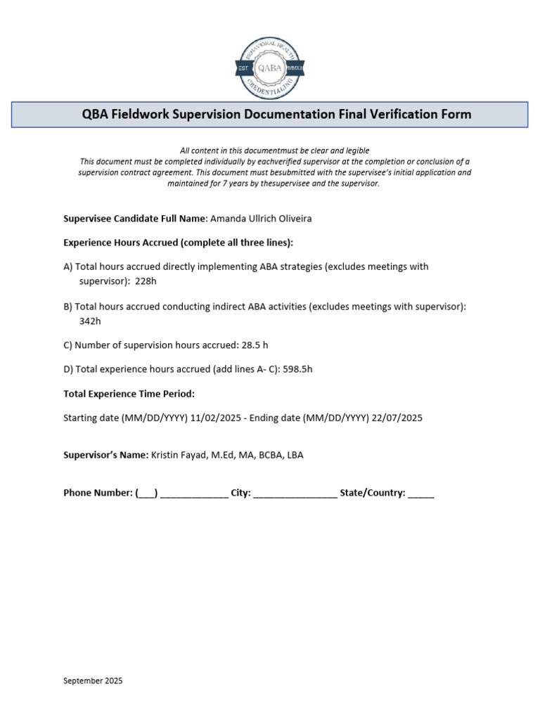 QBA Fieldwork Supervision Documentation Final Verification Form (1) .PDF 20250728 180947 0000 | PDF