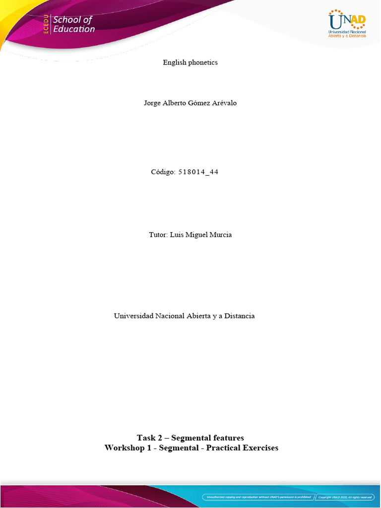 English Phonetics - 2 Activity Jorge Gomez 518014 - 44 | PDF ...