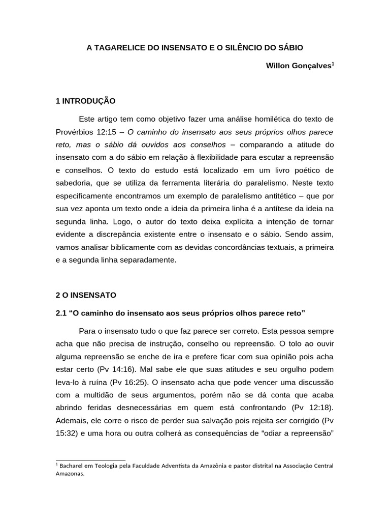 ARTIGO O INSENSATO E O SÁBIO | PDF | Sabedoria | Espiritualidade