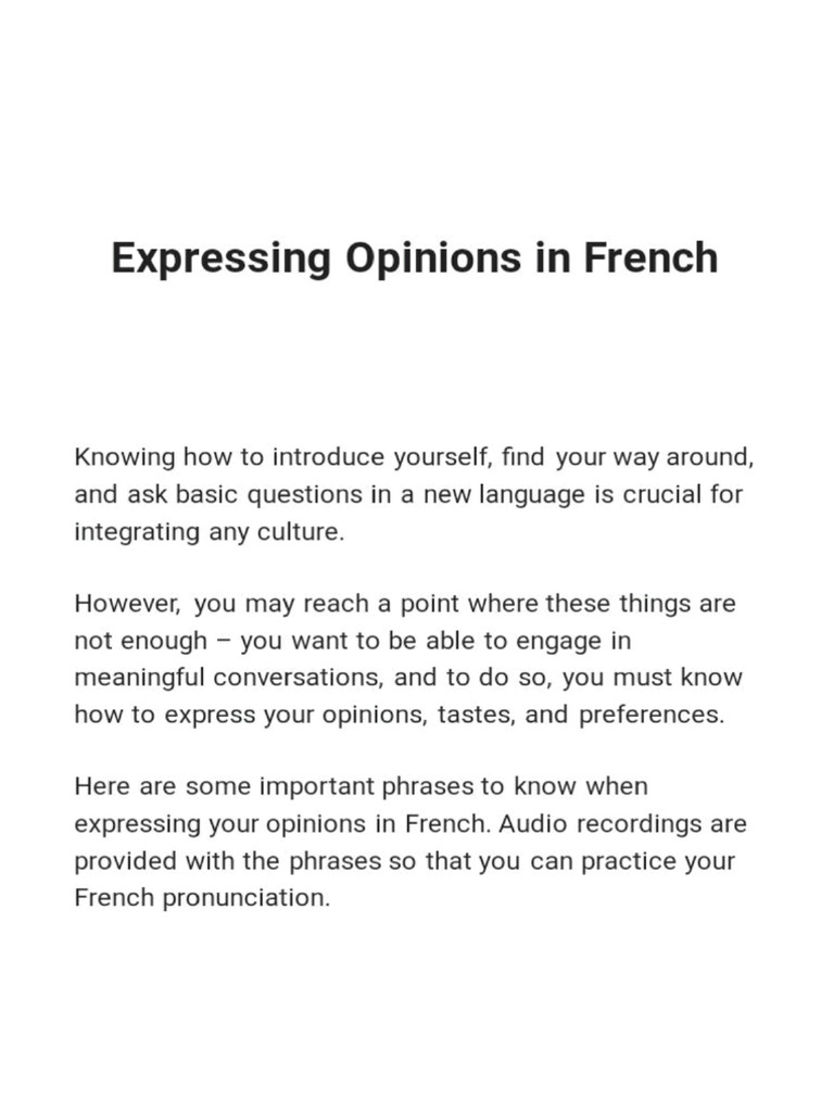 Expressing Opinions in French | PDF