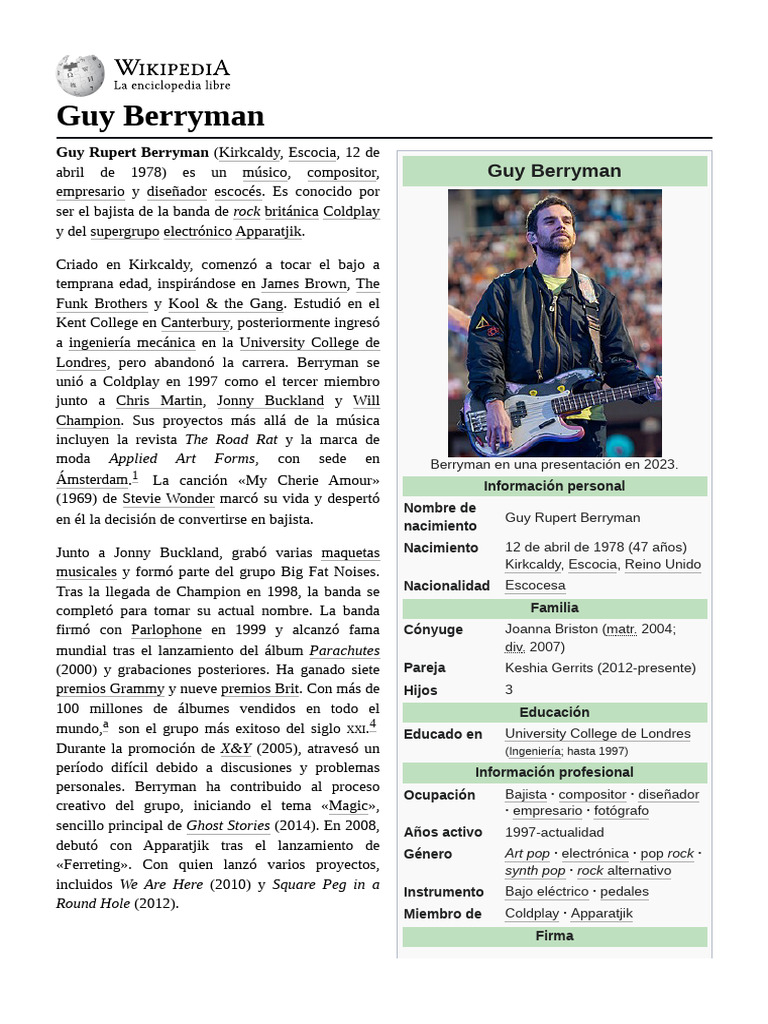 Guy Berryman: Biografía y carrera | PDF