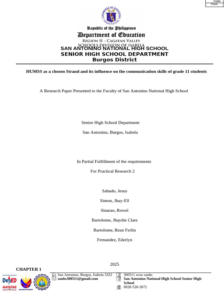 HUMSS As A Chosen Strand and Its Influence On The Communication Skills ...