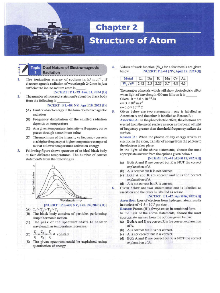 ATOMIC STRUCTURE QUESTIONS | PDF