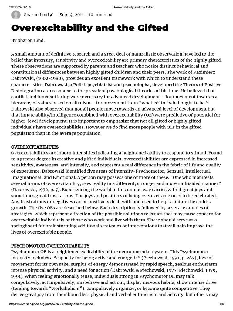 Overexcitability and The Gifted | PDF | Intellectual Giftedness ...