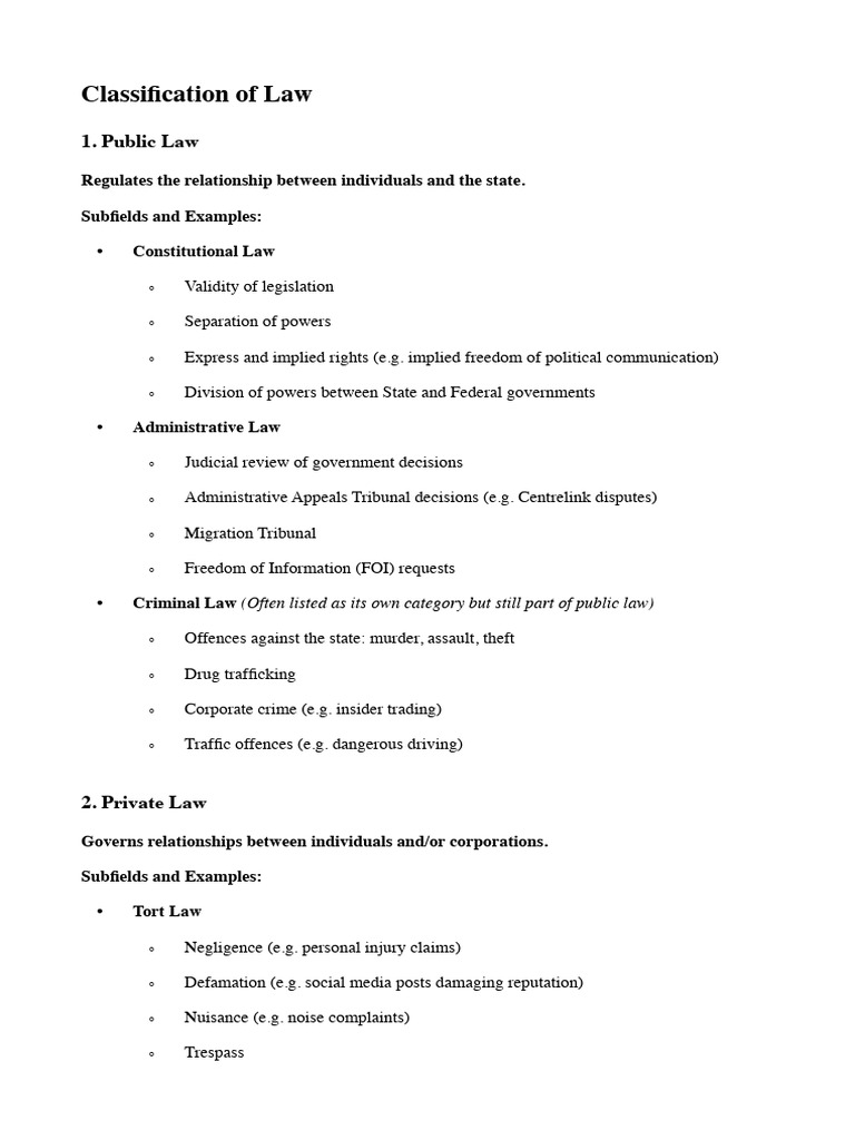 Overview of Law Classifications | PDF | International Law | Tort