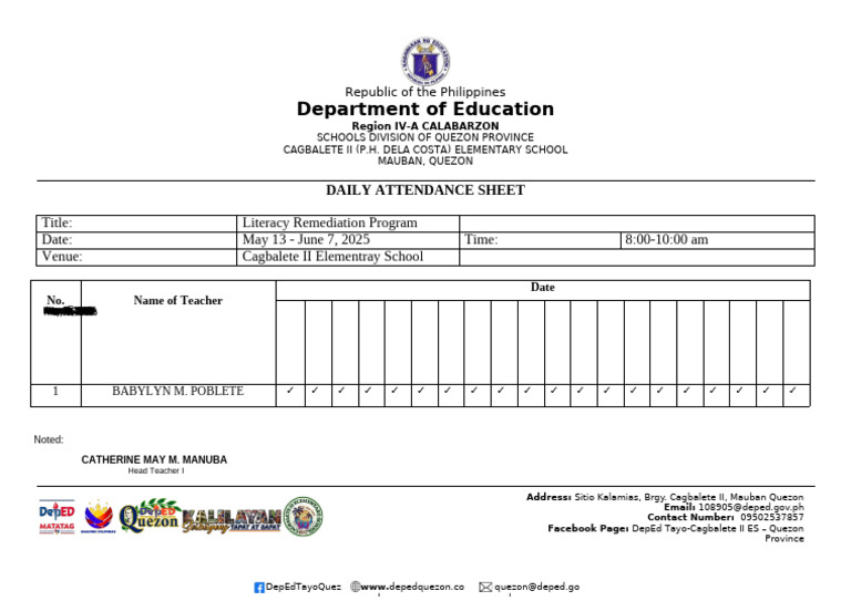 Teacher's Daily Attendance Sheet | PDF