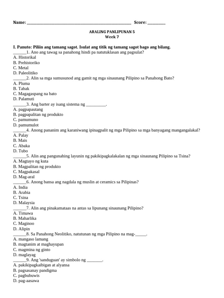Summ Test Ap 5 Q1 W7 | PDF